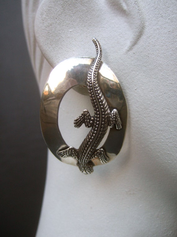 Massive Sterling Silver Lizard Artisan Pierced Earrin… - Gem