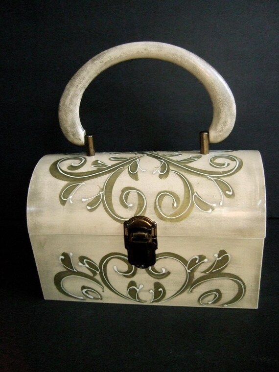 1970s Charming Handmade Wood Enamel Box Purse - Gem