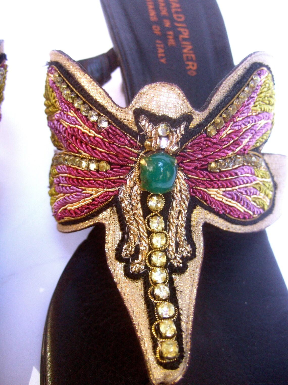 Opulent Italian Jeweled Gold Leather Dragonfly Sandals US Size 8.5 M - Etsy