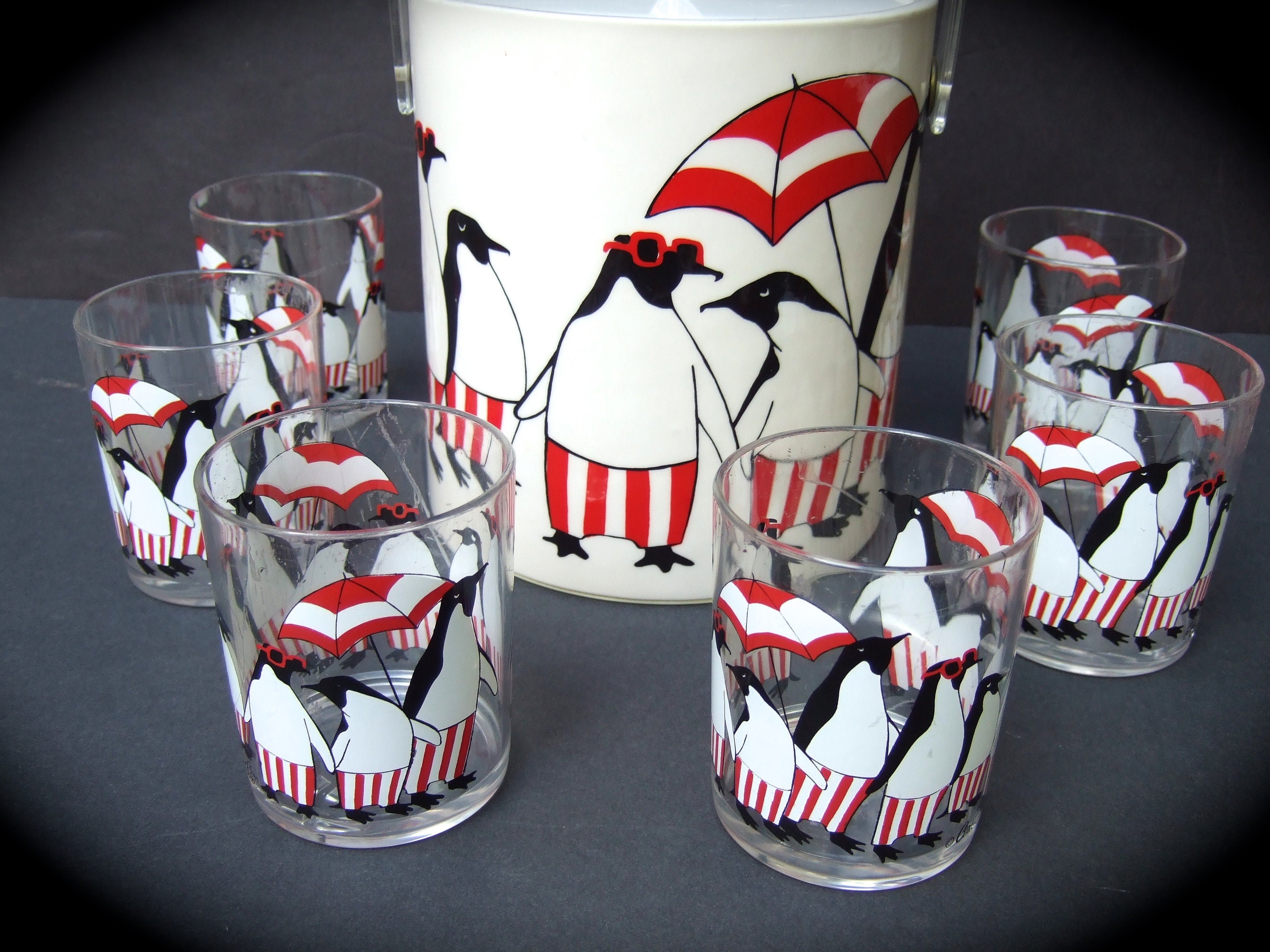 1970s Whimsical Penguin Themed Plastic Ice Bucket and Drinking | Etsy