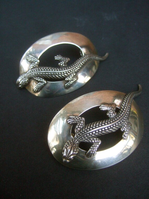 Massive Sterling Silver Lizard Artisan Pierced Earrin… - Gem