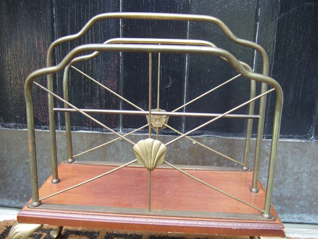Brass Scallop Sea Shell Medallion Wood Base Magazine Rack C 1950s - Etsy
