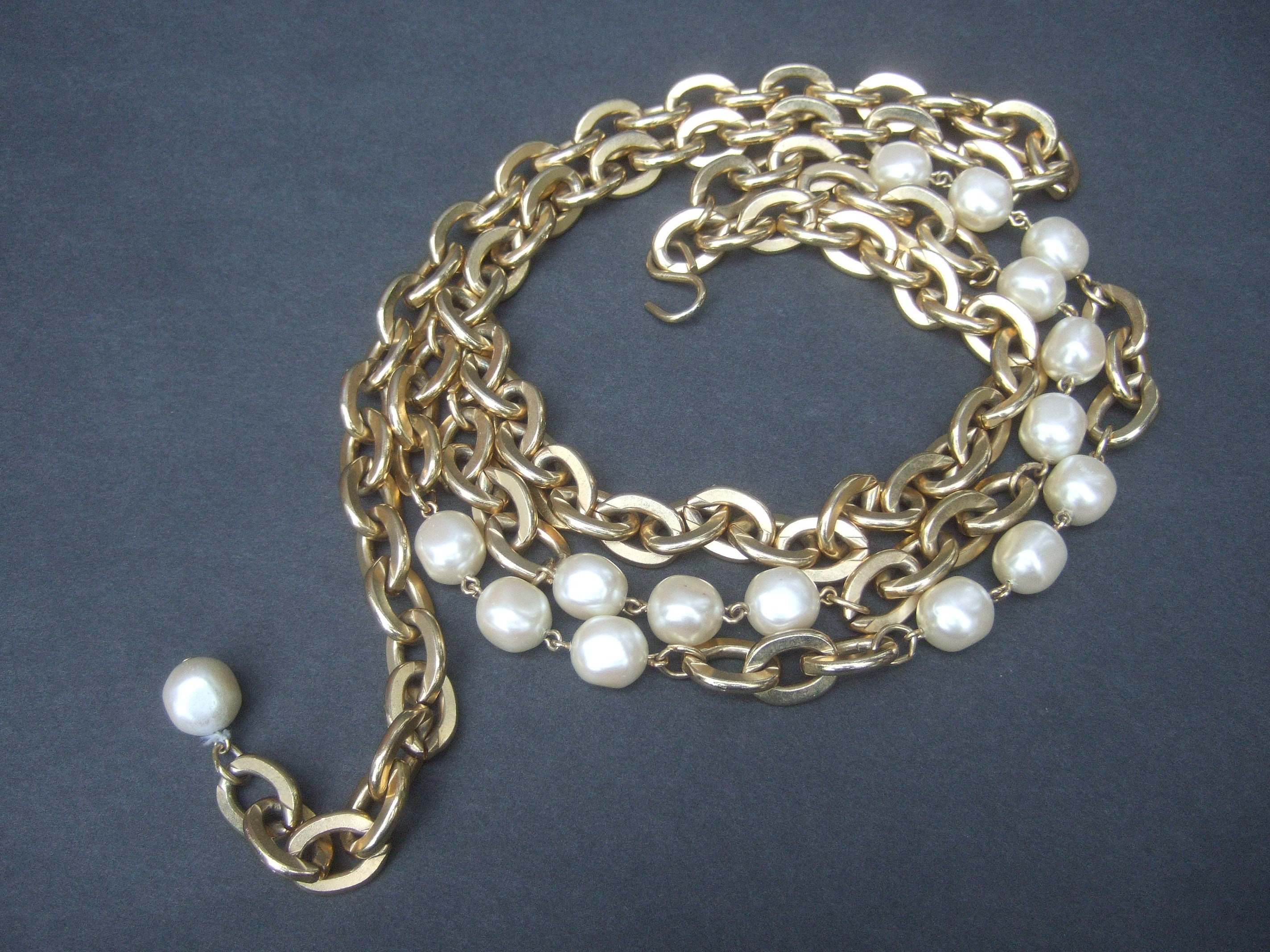 Stylish Heavy Gilt Metal Glass Enamel Pearl Chain Belt C 1980s - Etsy