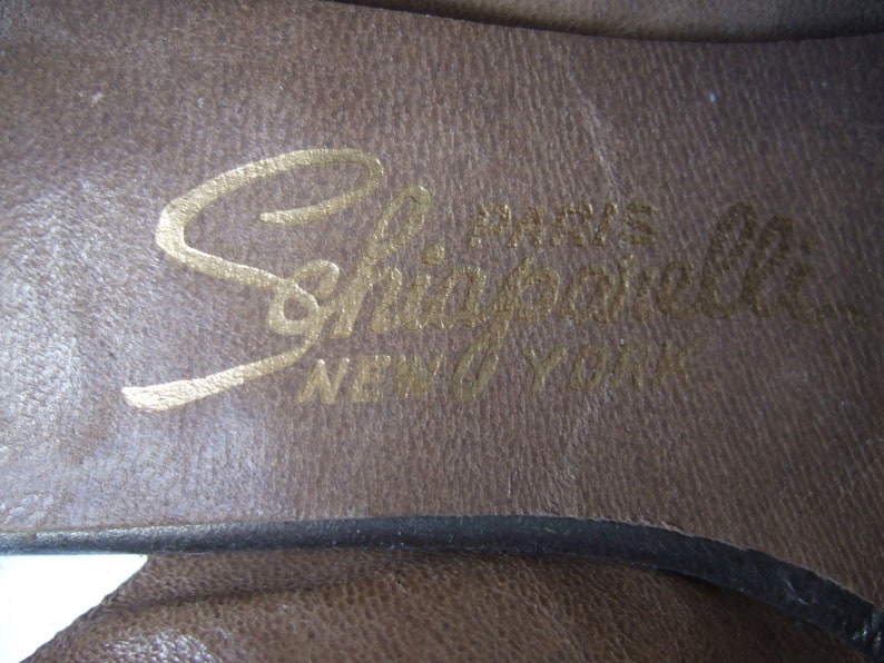 SCHIAPARELLI Chic Retro Crystal Buckle Metallic Leather Sling Back ...