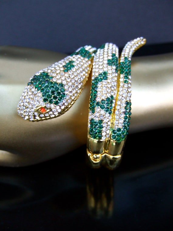 Exotic Dramatic Glittering Crystal Serpent Bracelet c… - Gem