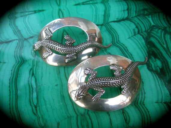 Massive Sterling Silver Lizard Artisan Pierced Earrin… - Gem