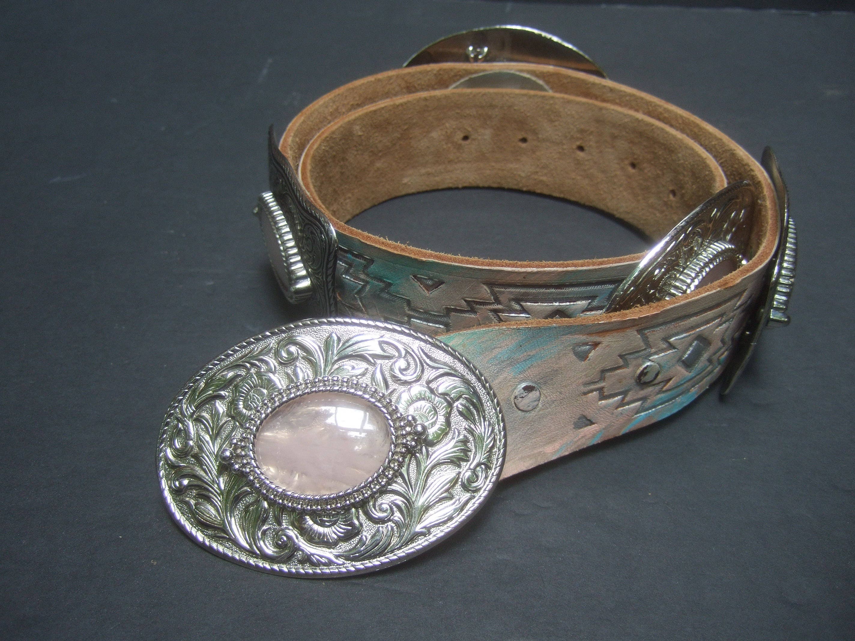 Exotic Pale Pink Agate Tooled Leather Southwestern Belt - Etsy