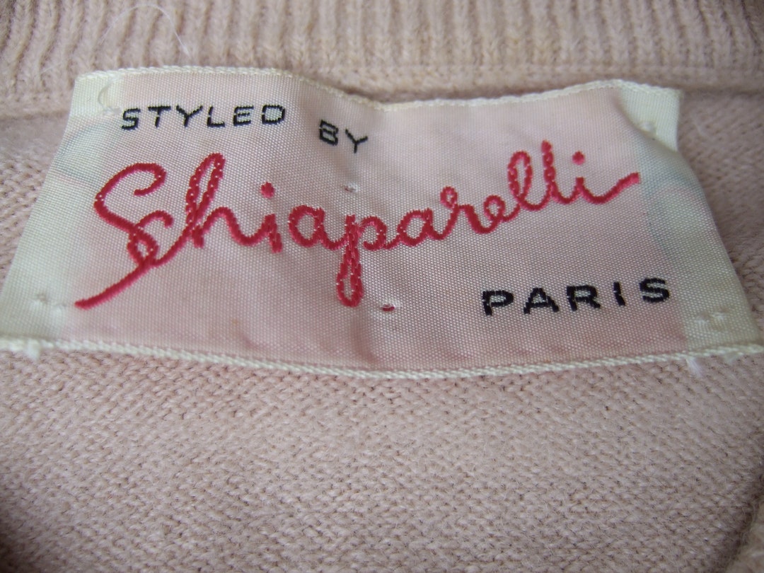 SCHIAPARELLI Paris Beige Flower Embroidered Short Sleeve Cardigan in ...
