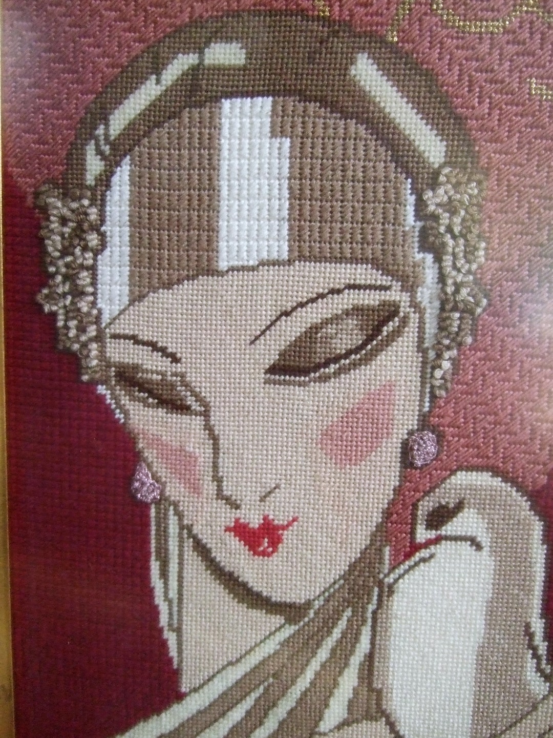 Vogue Needlepoint Framed Erte Style Art Deco Inspired Wall Hanging C ...