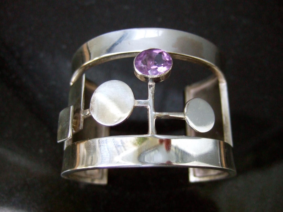 RACHEL GERA Wide Dramatic Sterling Silver Amethyst Crystal Cuff ...