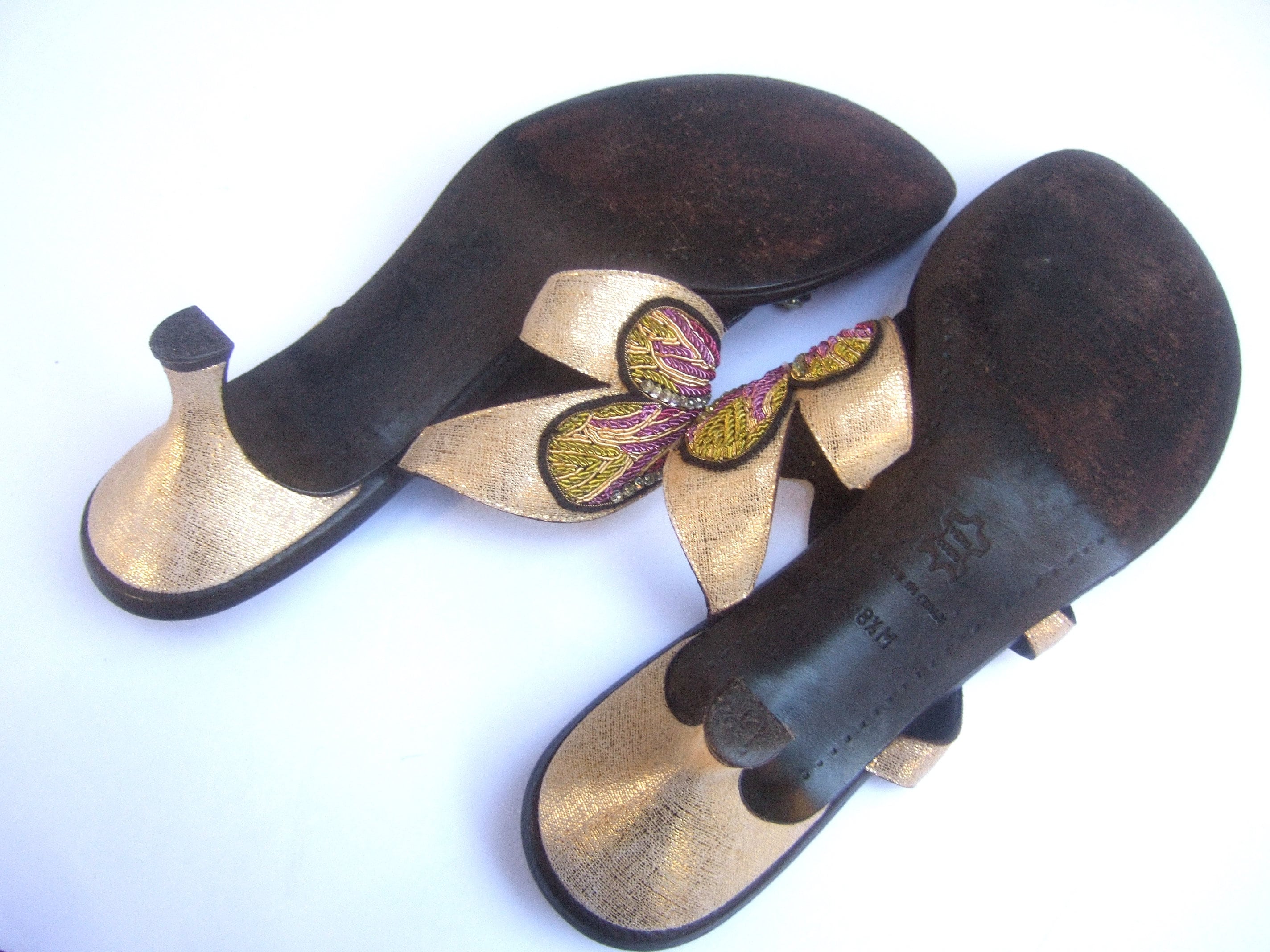 Opulent Italian Jeweled Gold Leather Dragonfly Sandals US Size 8.5 M - Etsy