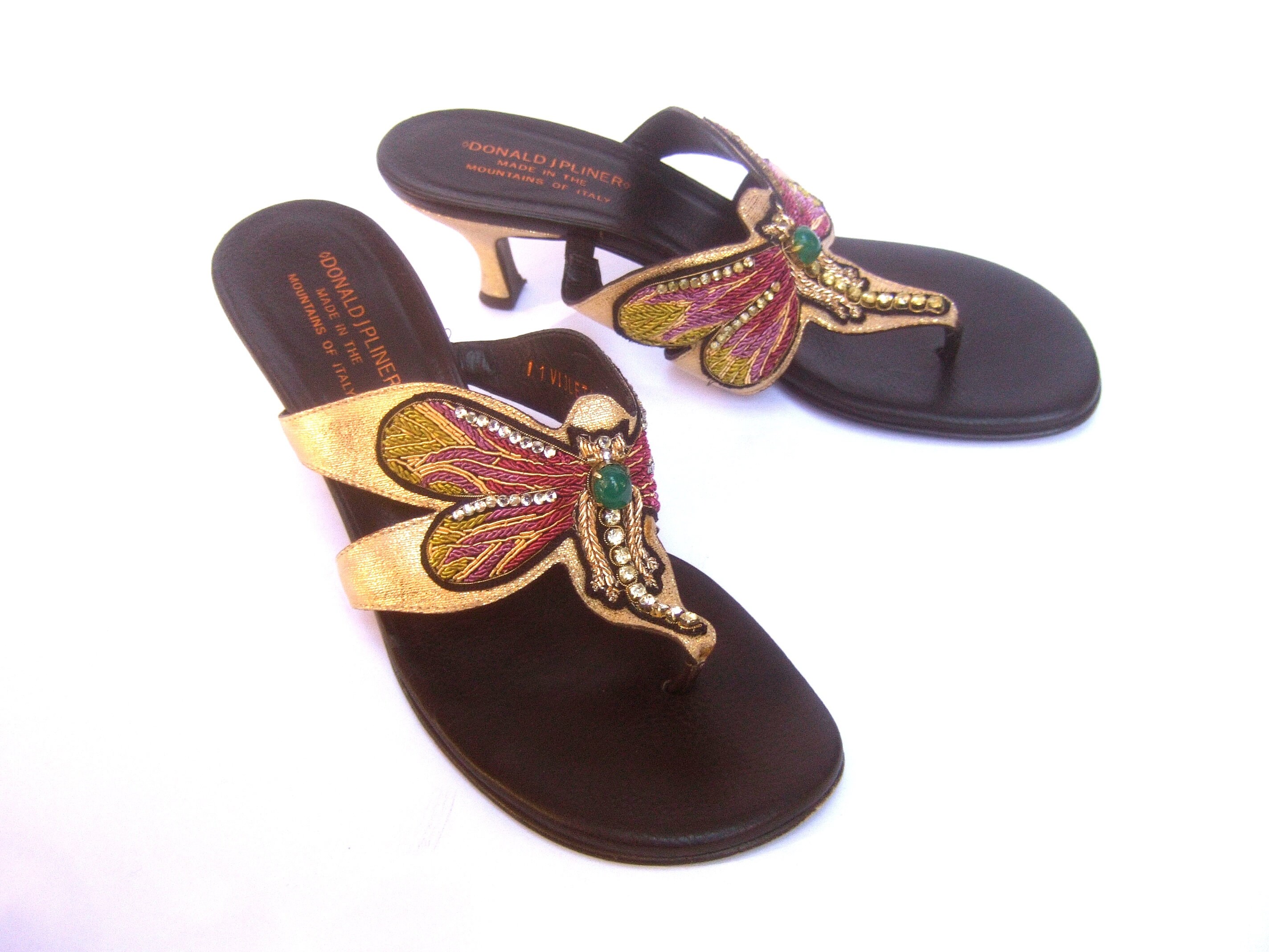 Opulent Italian Jeweled Gold Leather Dragonfly Sandals US Size 8.5 M - Etsy