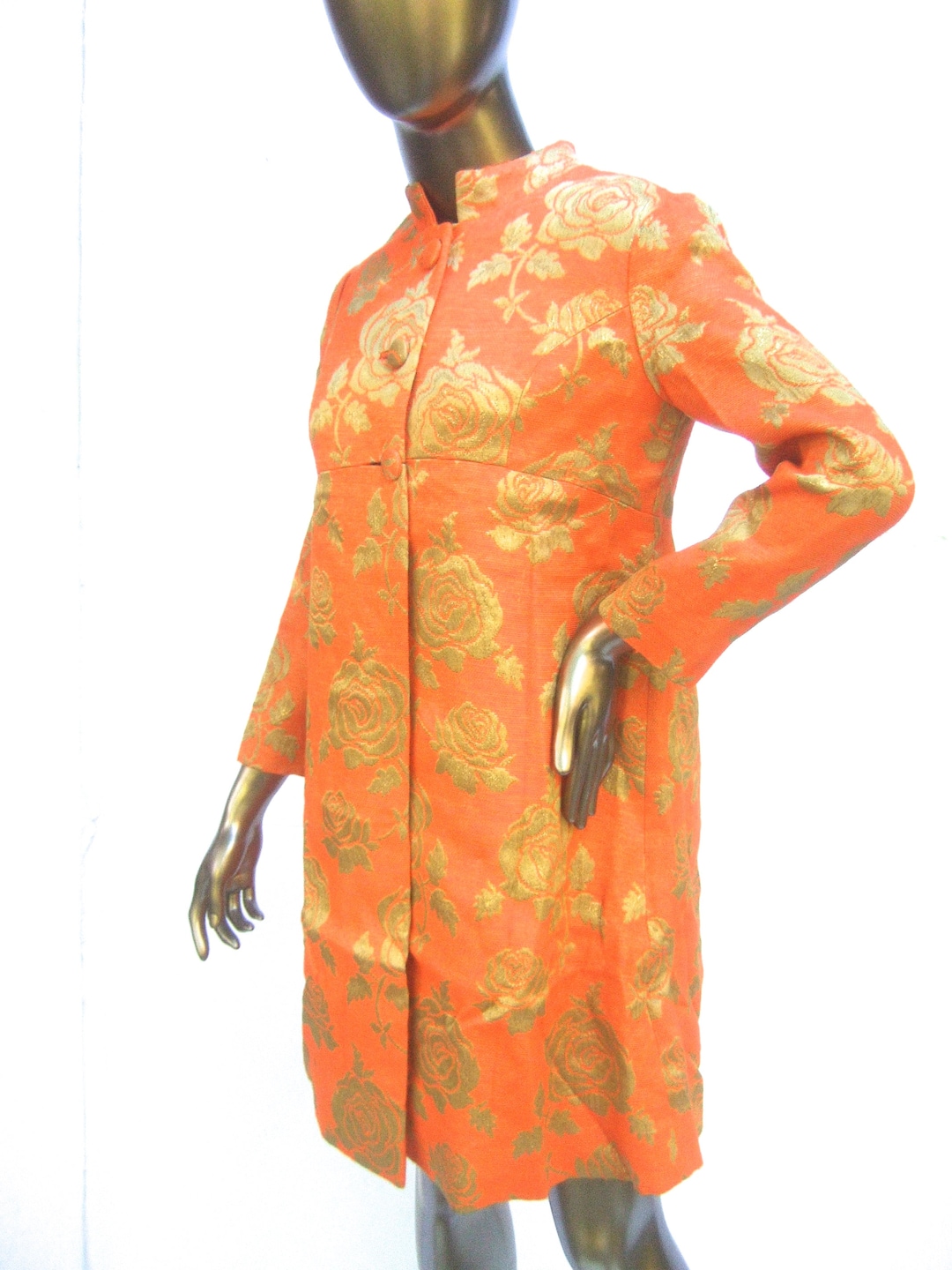 1960s Tangerine Gold Floral Brocade Duster Coat - Etsy