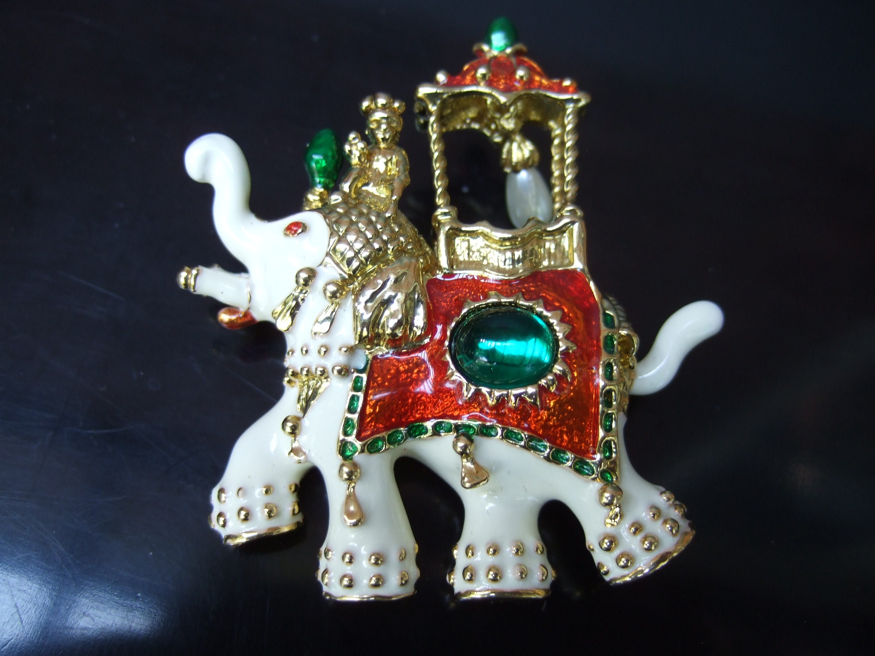 Exotic Gilt Enamel Jeweled Elephant Brooch C 1980s - Etsy