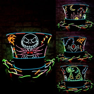 Striped Neon Top Hat -custom 100% Handmade Hat,el Wire,light Up,mad ...