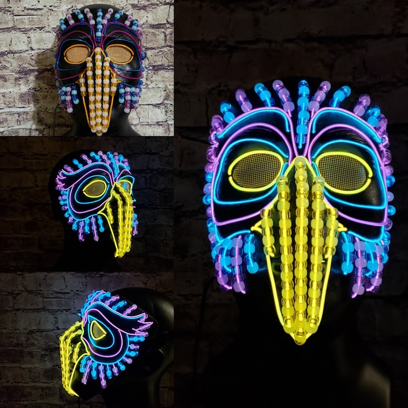 NIGHT OWL -neon Mask Handmade,el Wire,owl,hawk,outfit,animal Mask,edm ...