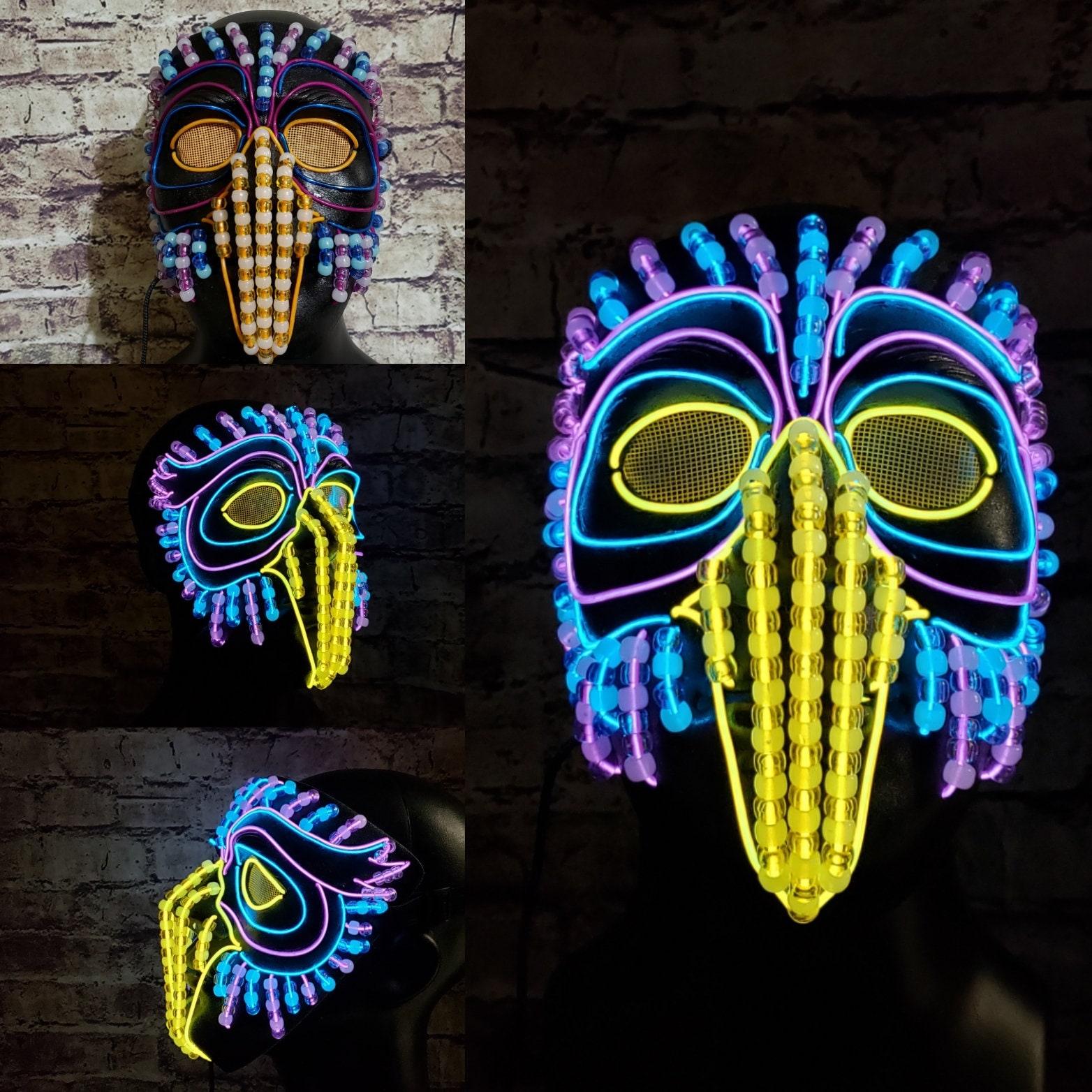 BEADED NIGHT OWL -neon Mask Handmade,el Wire,owl,hawk,outfit,animal ...