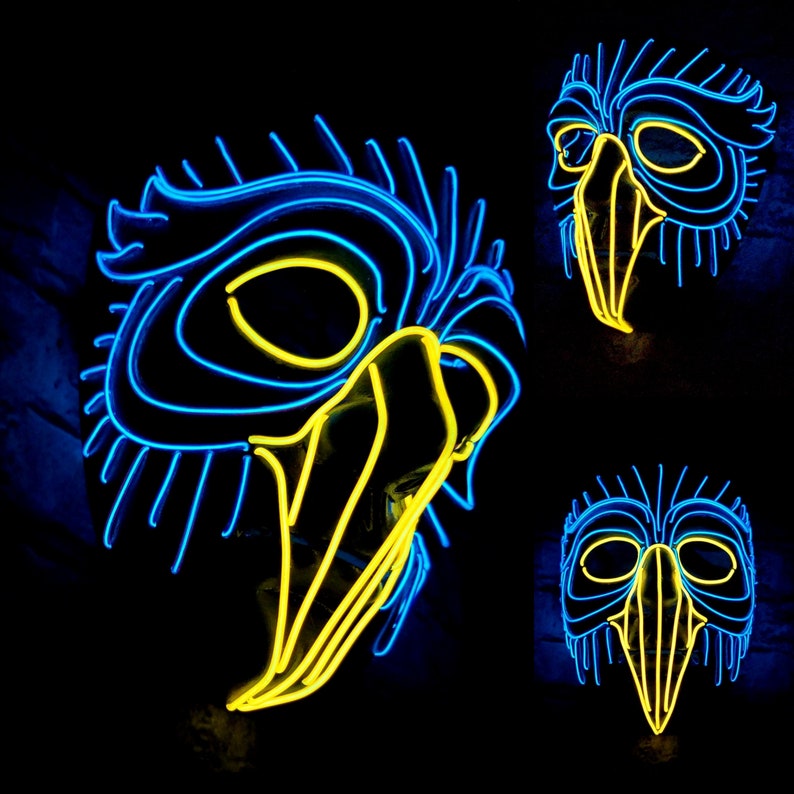 NIGHT OWL -neon Mask Handmade,el Wire,owl,hawk,outfit,animal Mask,edm ...