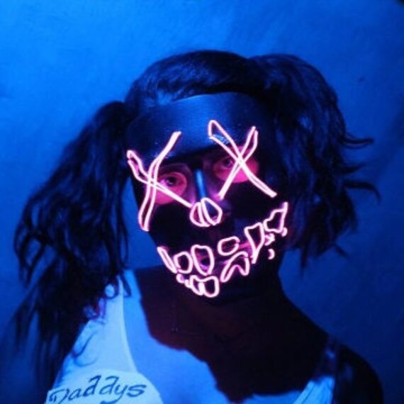 Sitched Skull Neon Mask Handmadeel - Etsy