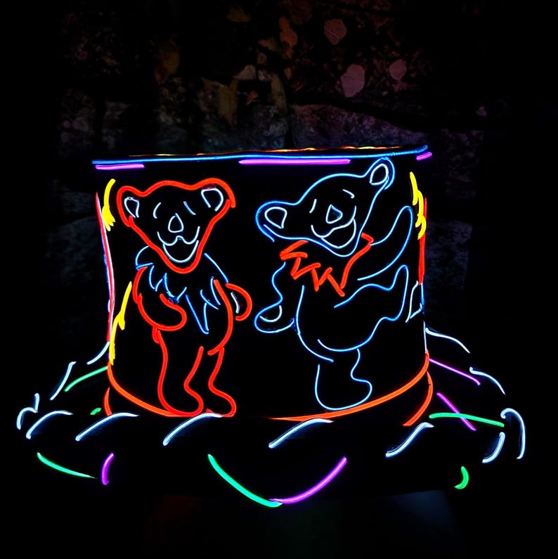 Dead Head Glow Top Hat – Handmade EL Wire Neon Steampunk Headpiece ...