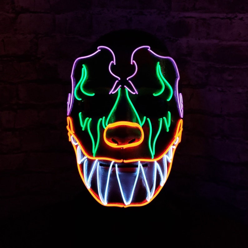 JESTER CLOWN - Neon Mask Handmade,el Wire,clown,tribal,purge Mask,joker ...