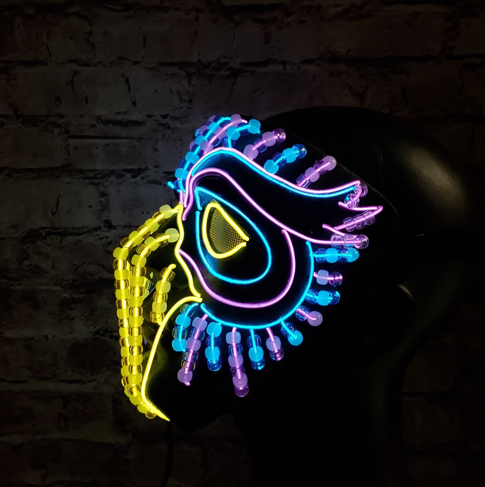 BEADED NIGHT OWL -neon Mask Handmade,el Wire,owl,hawk,outfit,animal ...