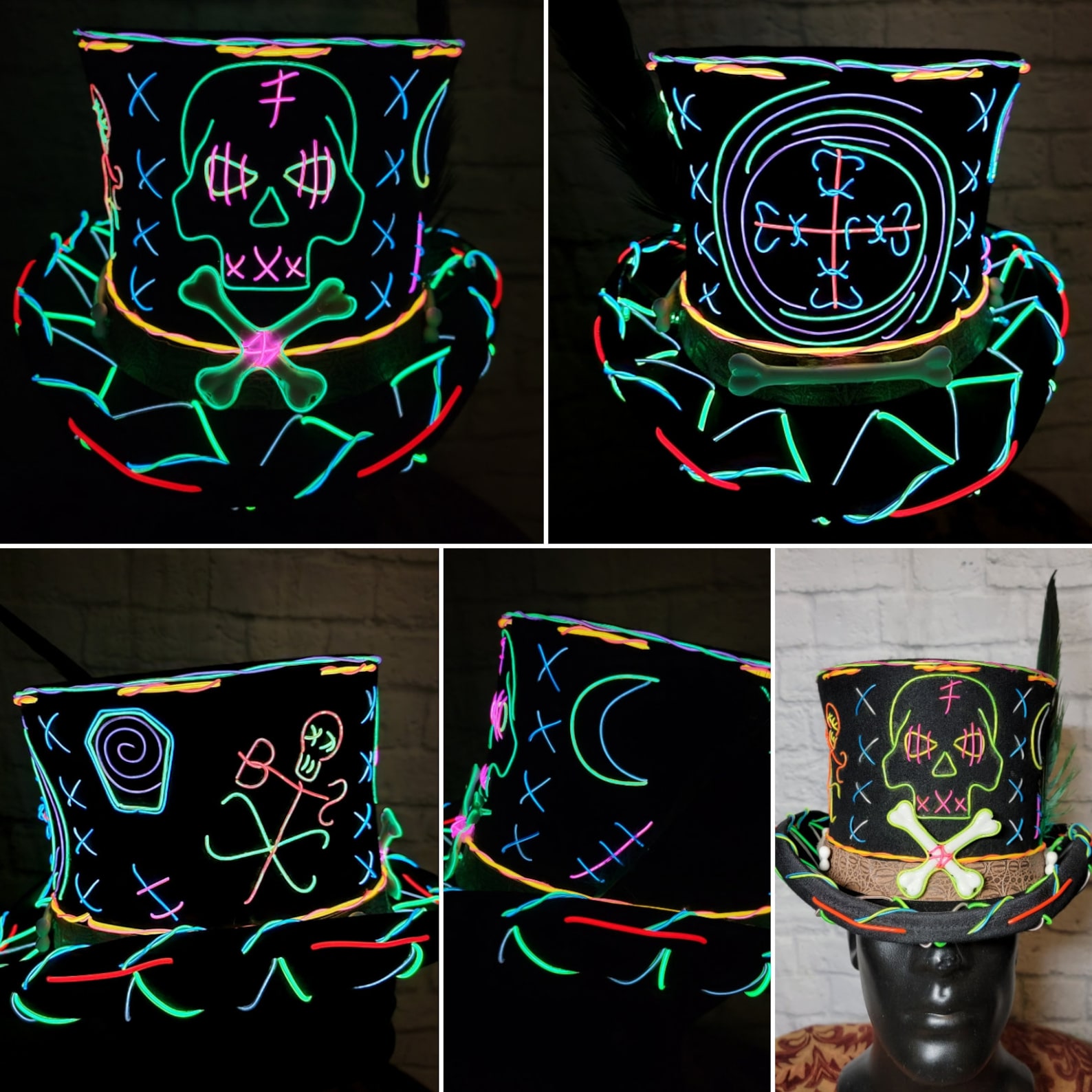 Striped Neon Top Hat custom 100% Handmade Hatel Wirelight - Etsy