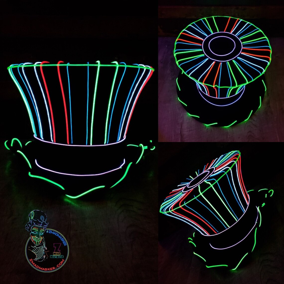 Striped Neon Top Hat custom 100% Handmade Hatel Wirelight - Etsy