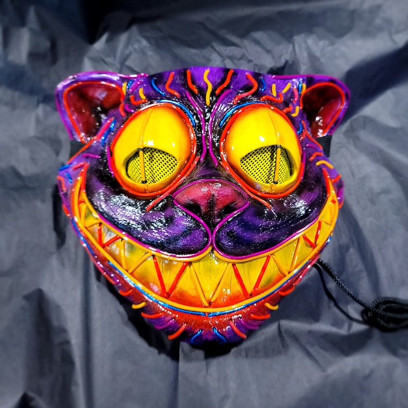 CREEPY CAT ~ Light up Cat Mask,sculpted,custom,resin,el Wire,painted ...