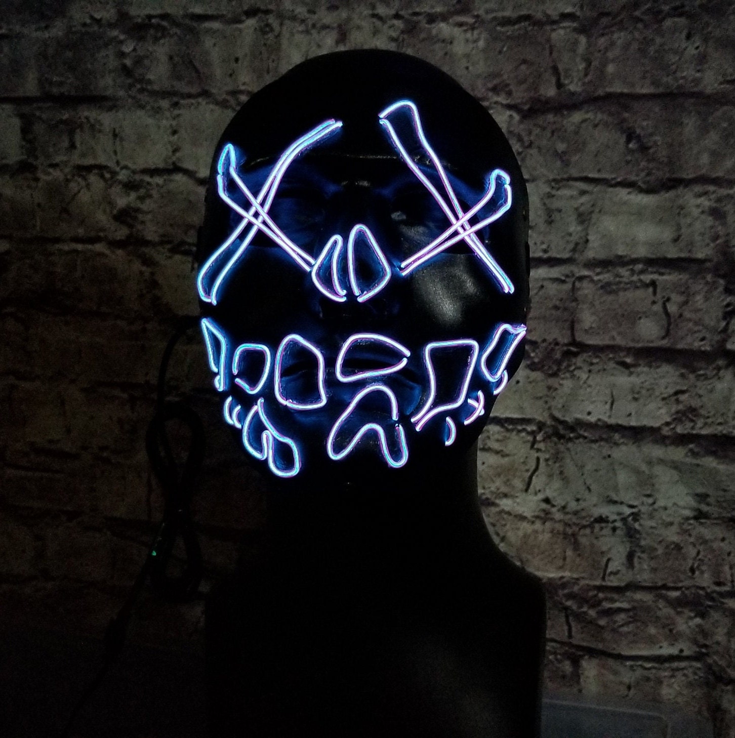 Sitched Skull - Neon Mask Handmade,el Wire,purge,prop,art,rave ...