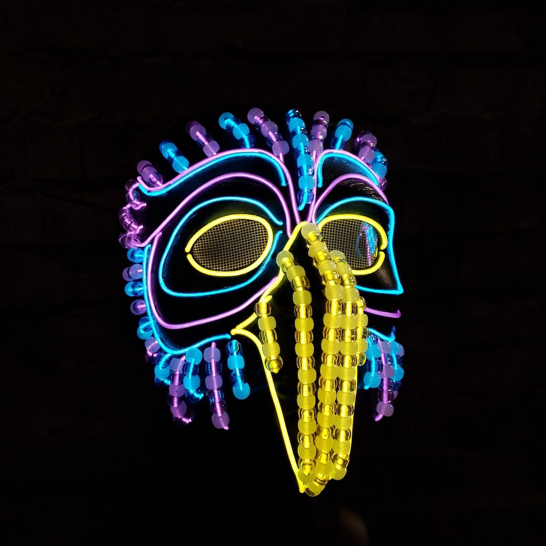 BEADED NIGHT OWL -neon Mask Handmade,el Wire,owl,hawk,outfit,animal ...
