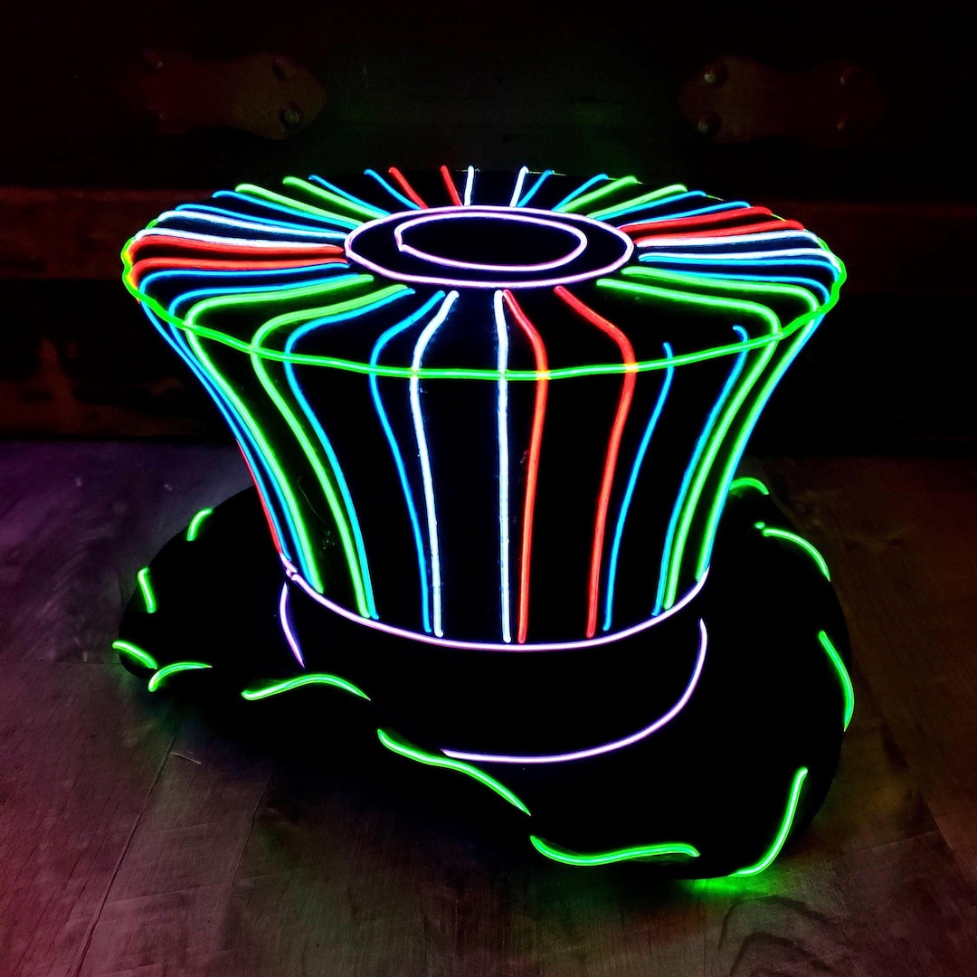 Striped Neon Top Hat -custom 100% Handmade Hat,el Wire,light Up,mad ...