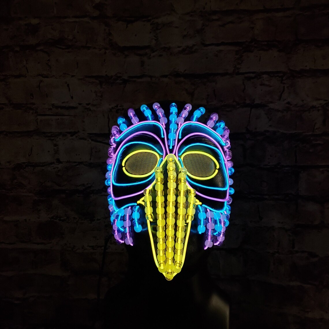 BEADED NIGHT OWL neon Mask Handmadeel - Etsy