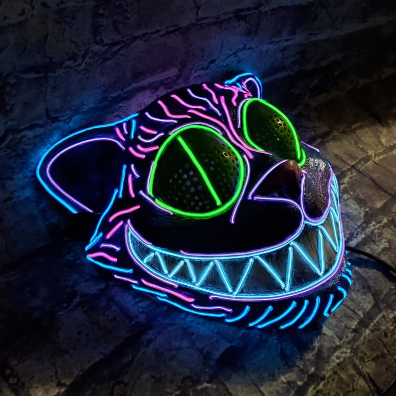 CREEPY CAT ~ Light up Cat Mask,sculpted,custom,resin,el Wire,painted ...