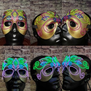 Venetian Lotus -neon Half Mask,handmade,el Wire,masquerade,art,rave ...