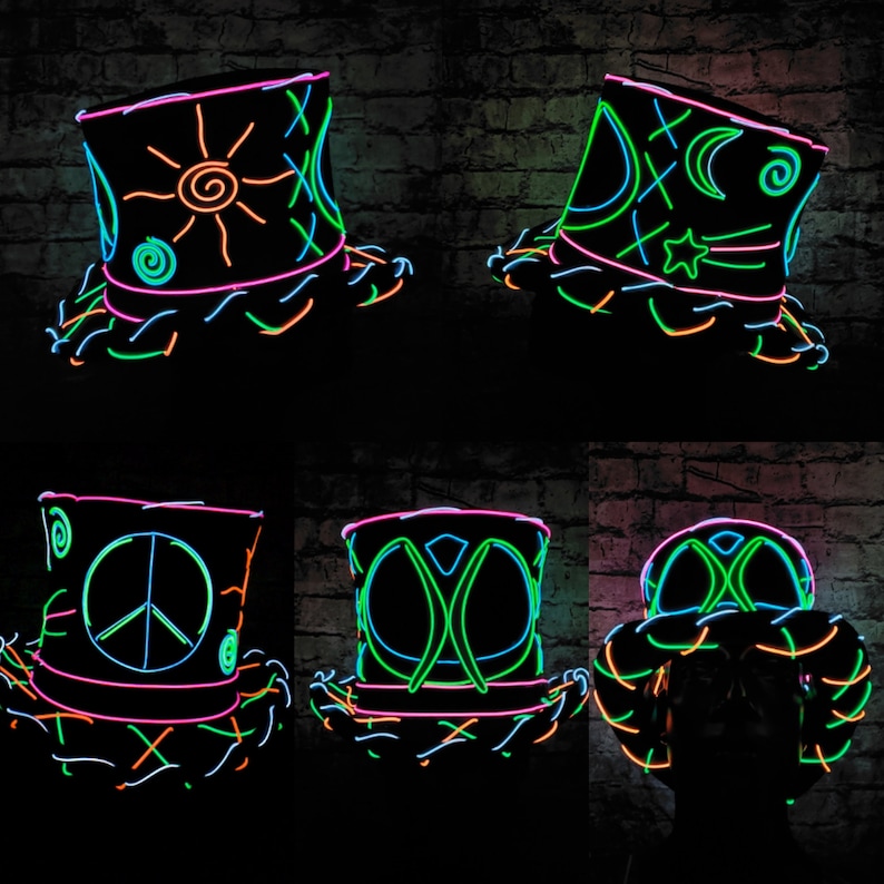 Striped Neon Top Hat custom 100% Handmade Hatel Wirelight - Etsy