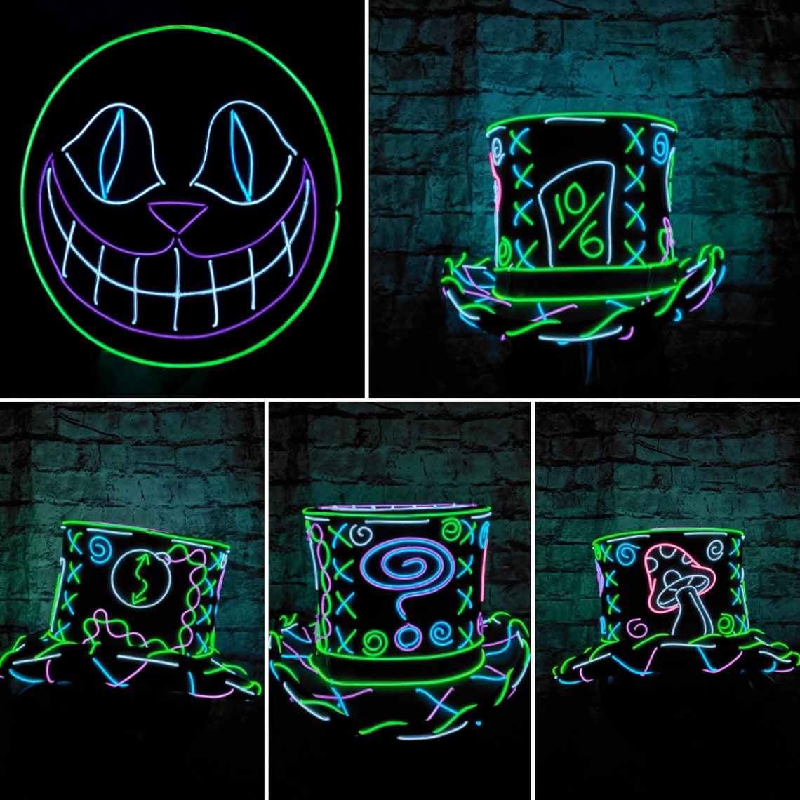 Striped Neon Top Hat custom 100% Handmade Hatel Wirelight - Etsy