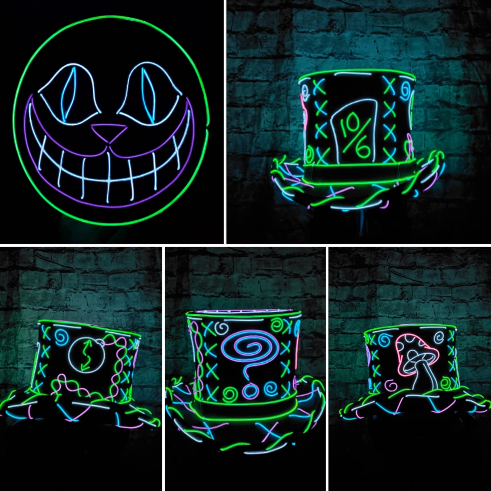 Tea Party Top Hat -custom Handmade Neon Hats,el Wire,light Up,mad ...