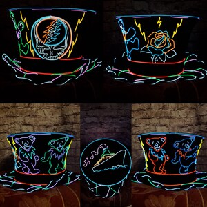 Custom Design Top Hat-handmade Bespoke,neon,el Wire,light Up,mad Hatter ...