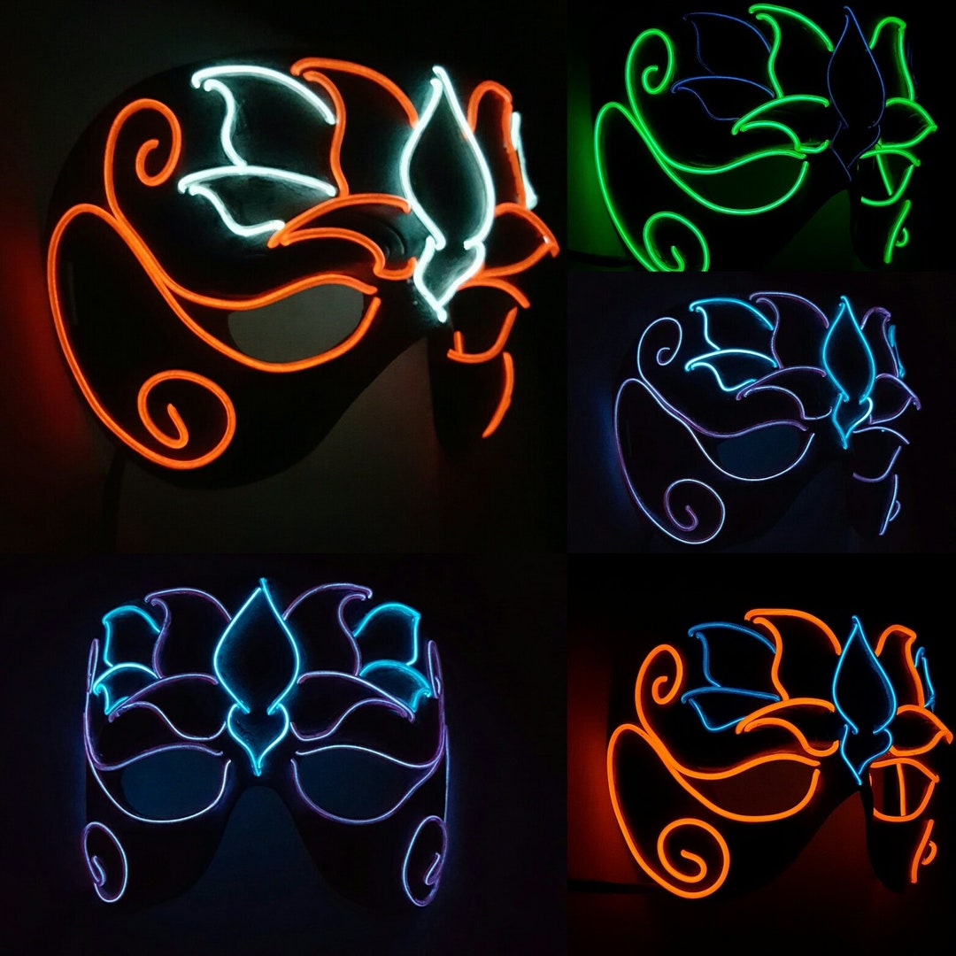 LOTUS FLOWER - Neon Half Mask Handmade,el Wire,masquerade,art,rave ...