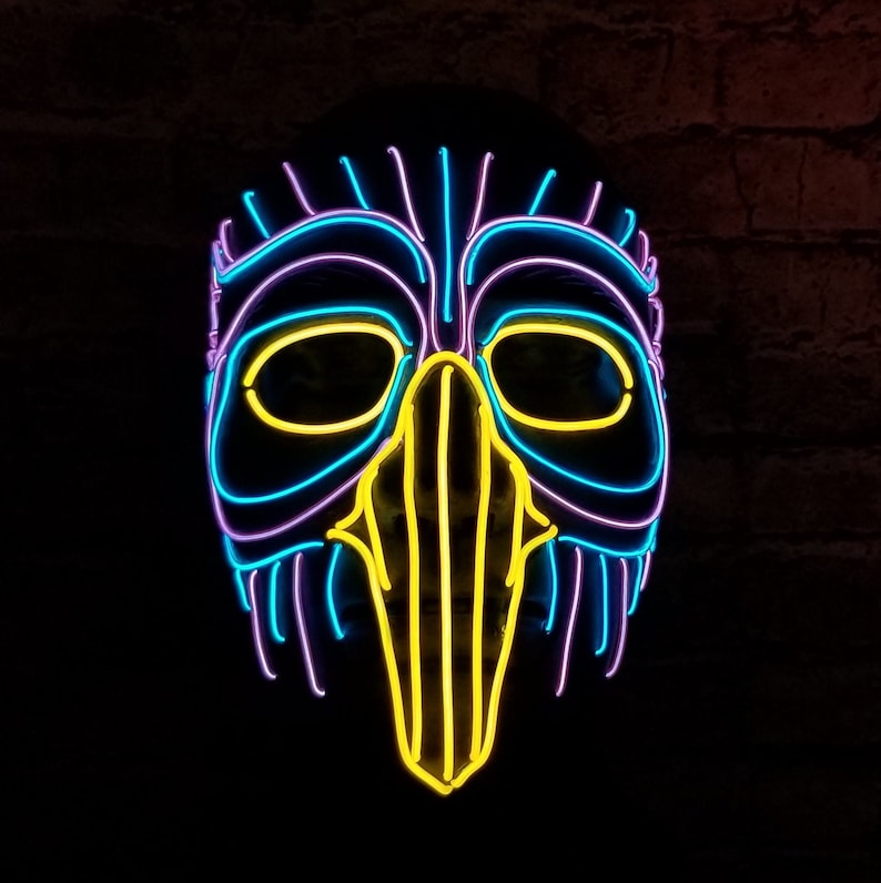 NIGHT OWL -neon Mask Handmade,el Wire,owl,hawk,outfit,animal Mask,edm ...