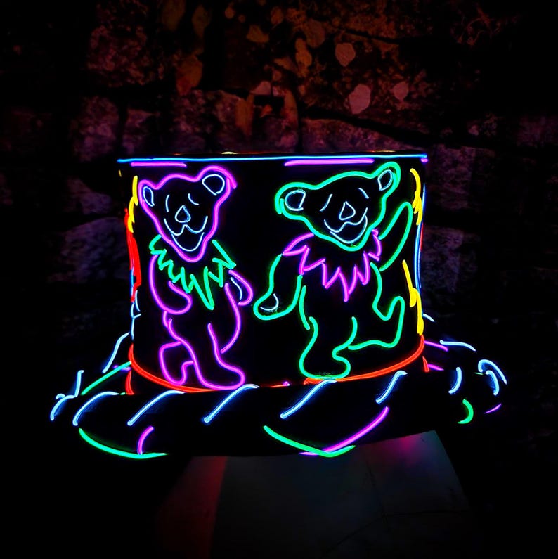 Dead Head Glow Top Hat – Handmade EL Wire Neon Steampunk Headpiece ...