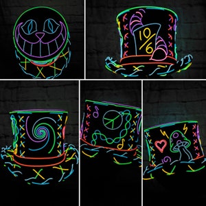 Custom Design Top Hat-handmade Bespoke,neon,el Wire,light Up,mad Hatter ...