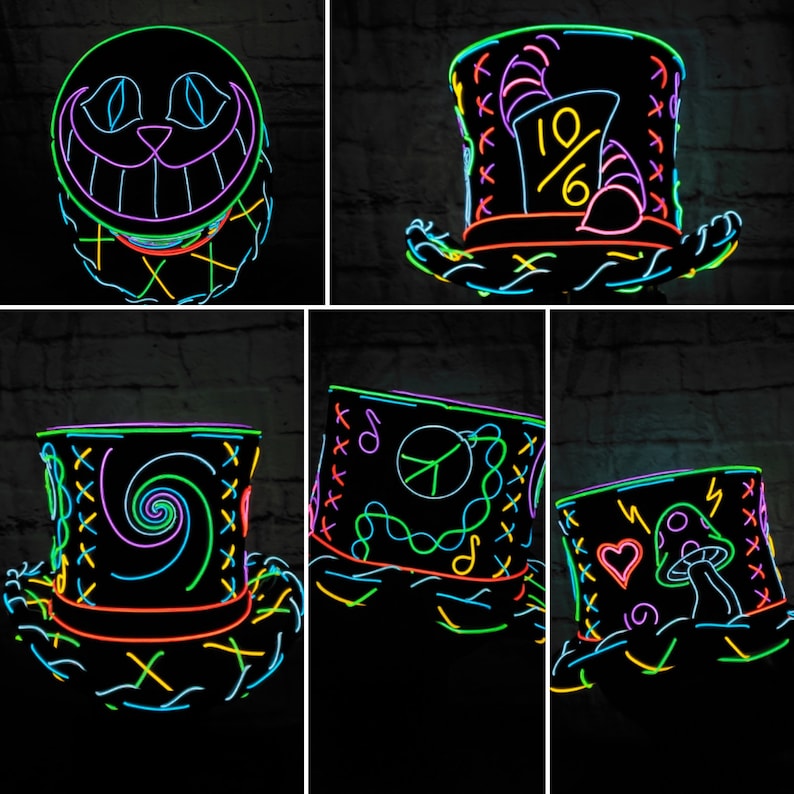 Dead Head Glow Top Hat – Handmade EL Wire Neon Steampunk Headpiece ...