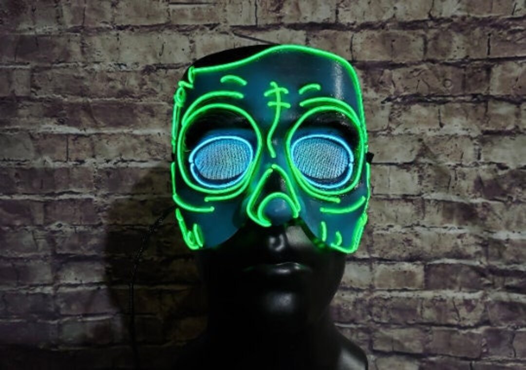 ZOMBIE Half-mask - Handmade El Wire Neon,prop,art,rave Outfit,halloween ...