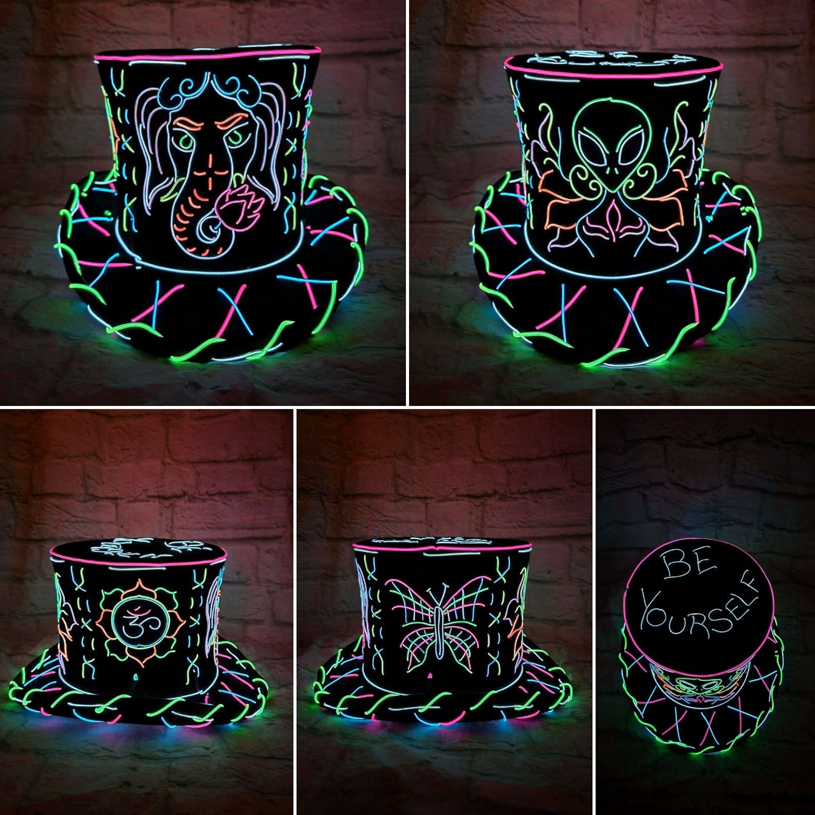 Striped Neon Top Hat custom 100% Handmade Hatel Wirelight - Etsy