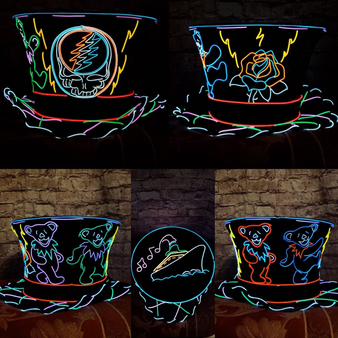 Dead Head Top Hat-handmade Bespoke,neon,el Wire,light Up,mad Hatter ...