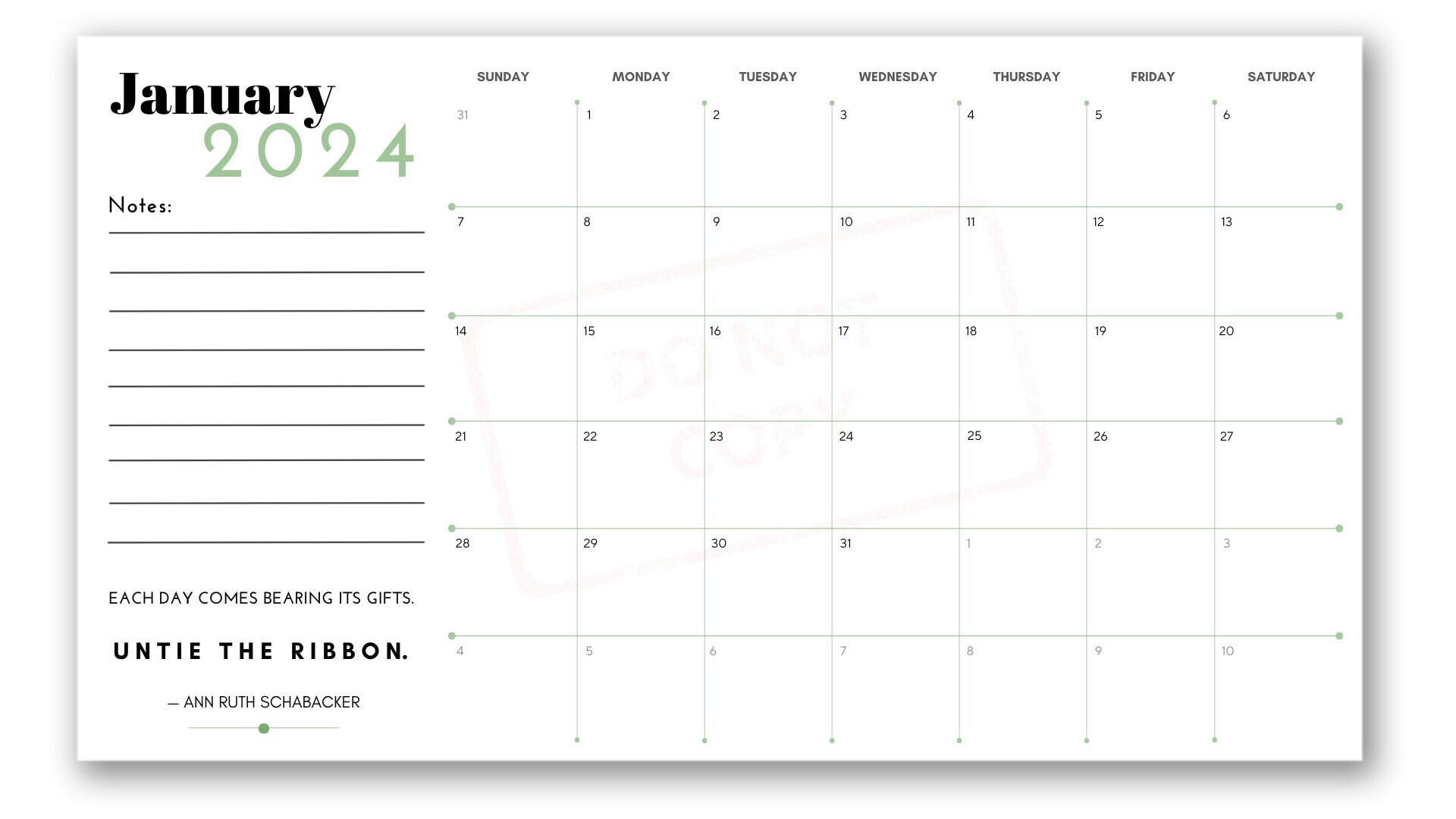 Printable 2024 Monthly Calendar W/ Inspirational Quotes - Etsy