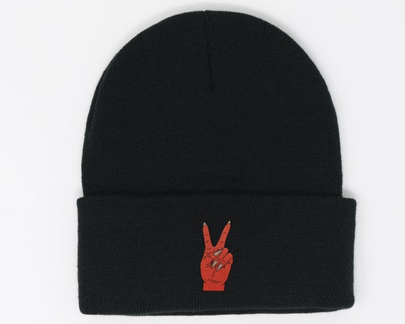 Demon Hands Peace Sign Beanie | Etsy