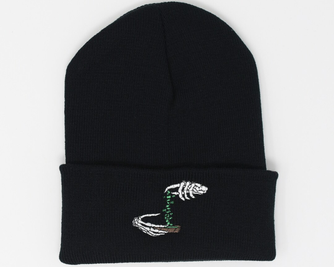 Skeleton Hands Rolling a Blunt Beanie | 420 Weed Hat | Embroidered ...